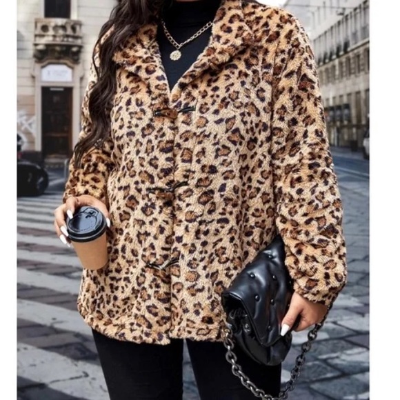Jackets & Coats | Luxe Plus Size Vegan Fur Leopard Print Jacket Coat ...